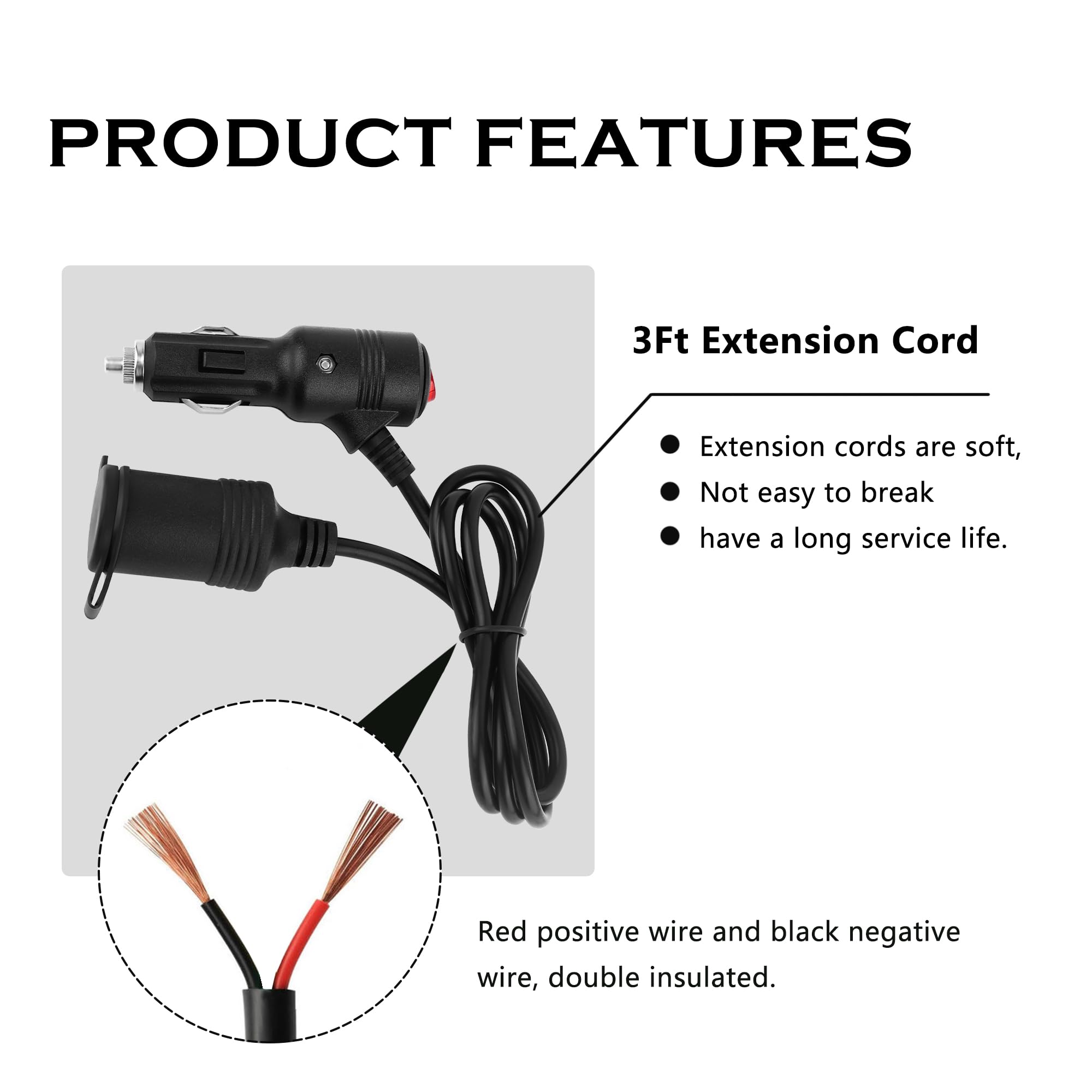 Snapklik.com : 3Ft Car Cigarette Lighter Extension Cord