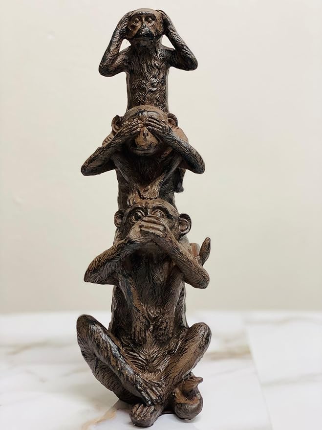 C&Y Brown Stacking Monkey Ornament 3 Wise Monkeys Sculpture Ornament ...