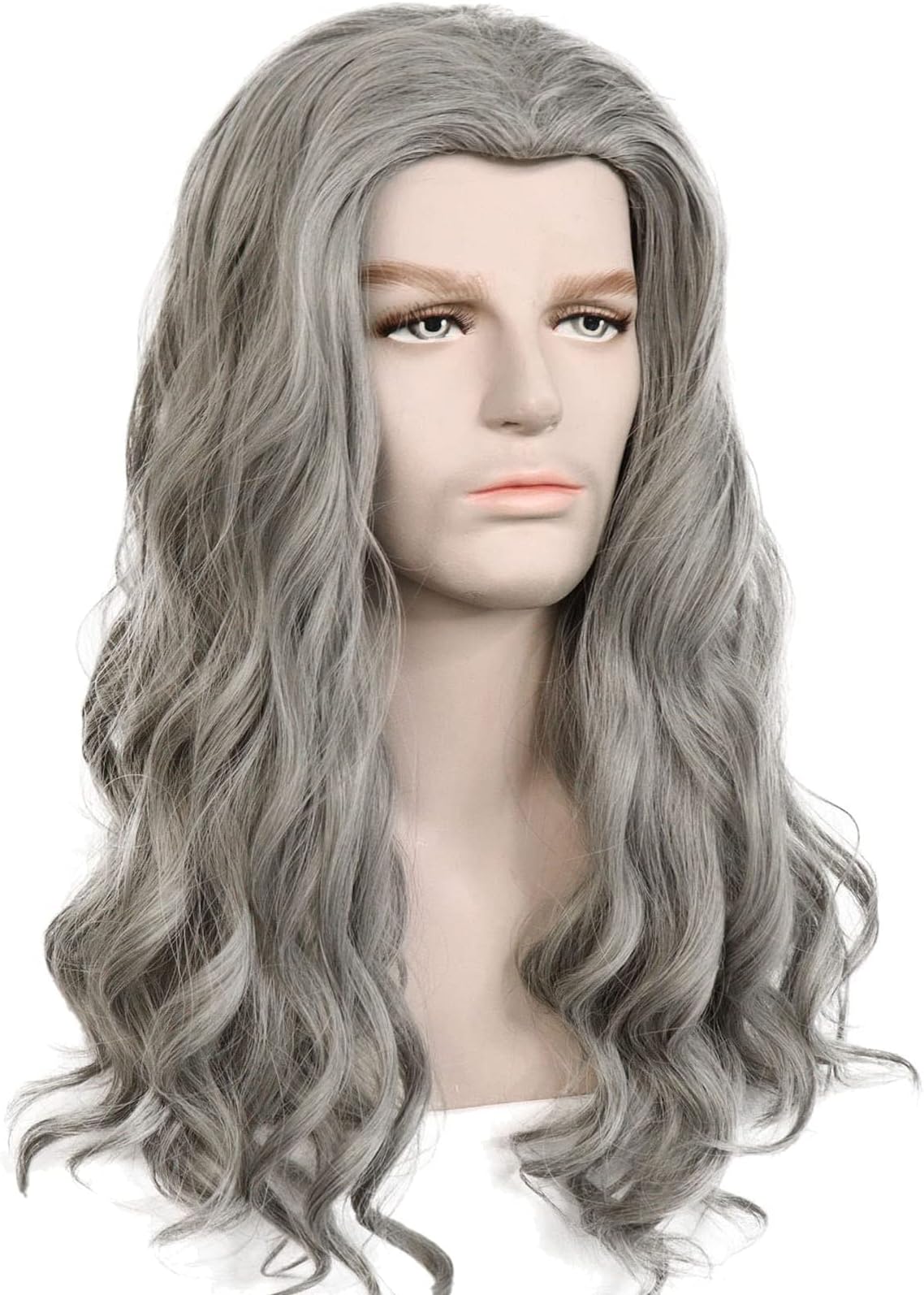 Amazon.com: BERON Mens Silver Grey Long Wigs With Halloween Cosplay ...