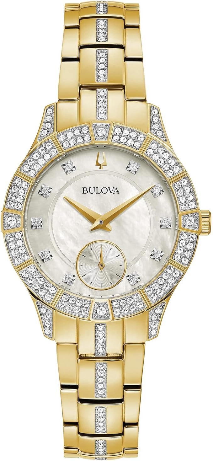 Amazon.com: Bulova Gold Tone Stainless Steel Crystal - 98L283 Yellow ...