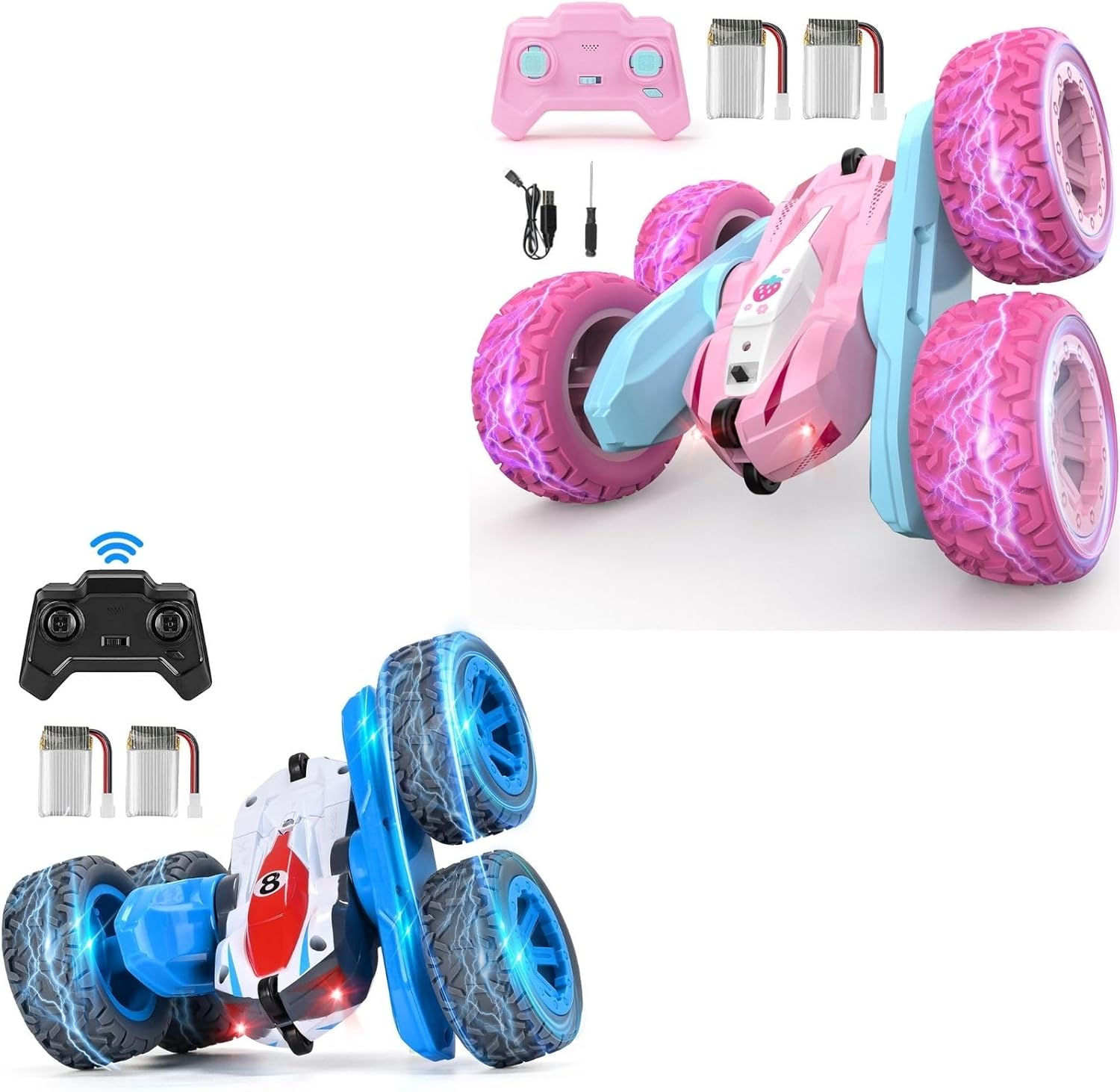 Amazon.com: NUOKE Pink & Blue Remote Control Car, Rechargeable RC Truck ...