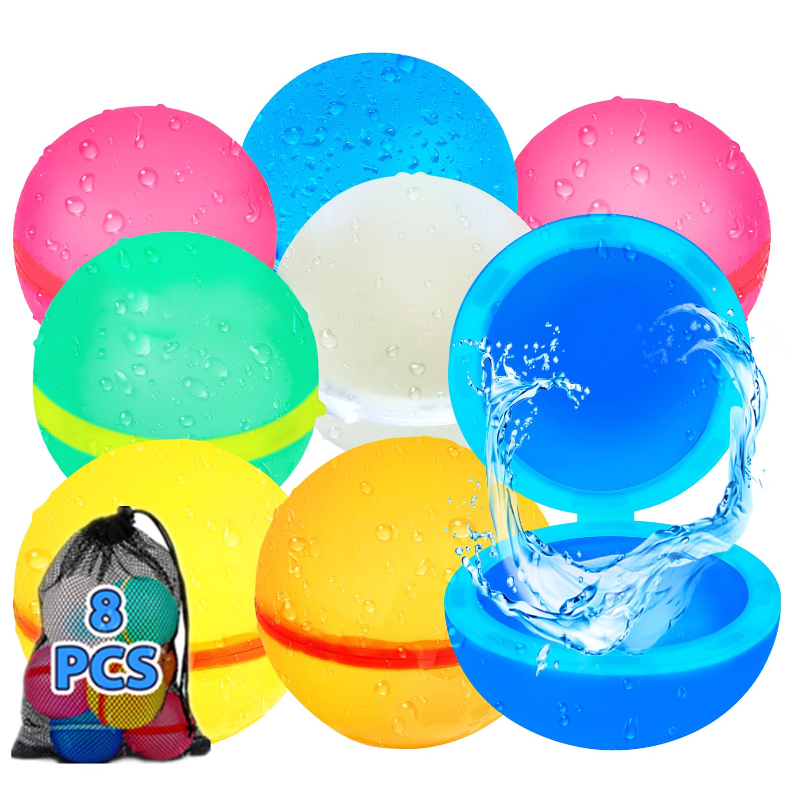 Amazon.com: Reusable Water Ballons for Kids Magnetic, 8 Pcs Refillable ...