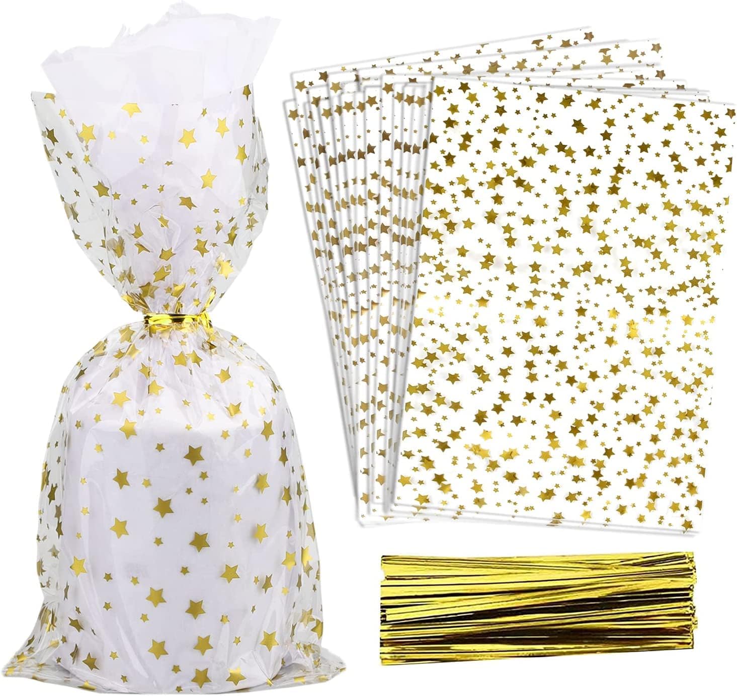 Amazon.com: COQOFA 200 Pcs Star Printed 6"X10" Gift Wrap Cello ...