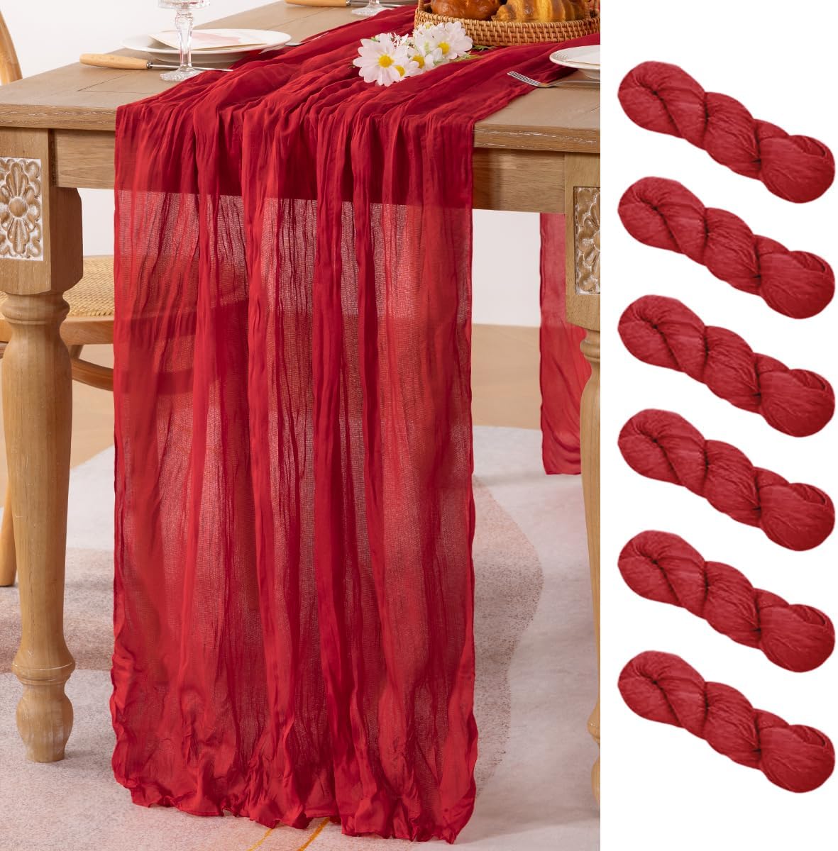 Amazon.com: MLMC 6 Pack Red Table Runner Boho Rustic Gauze Cheesecloth ...
