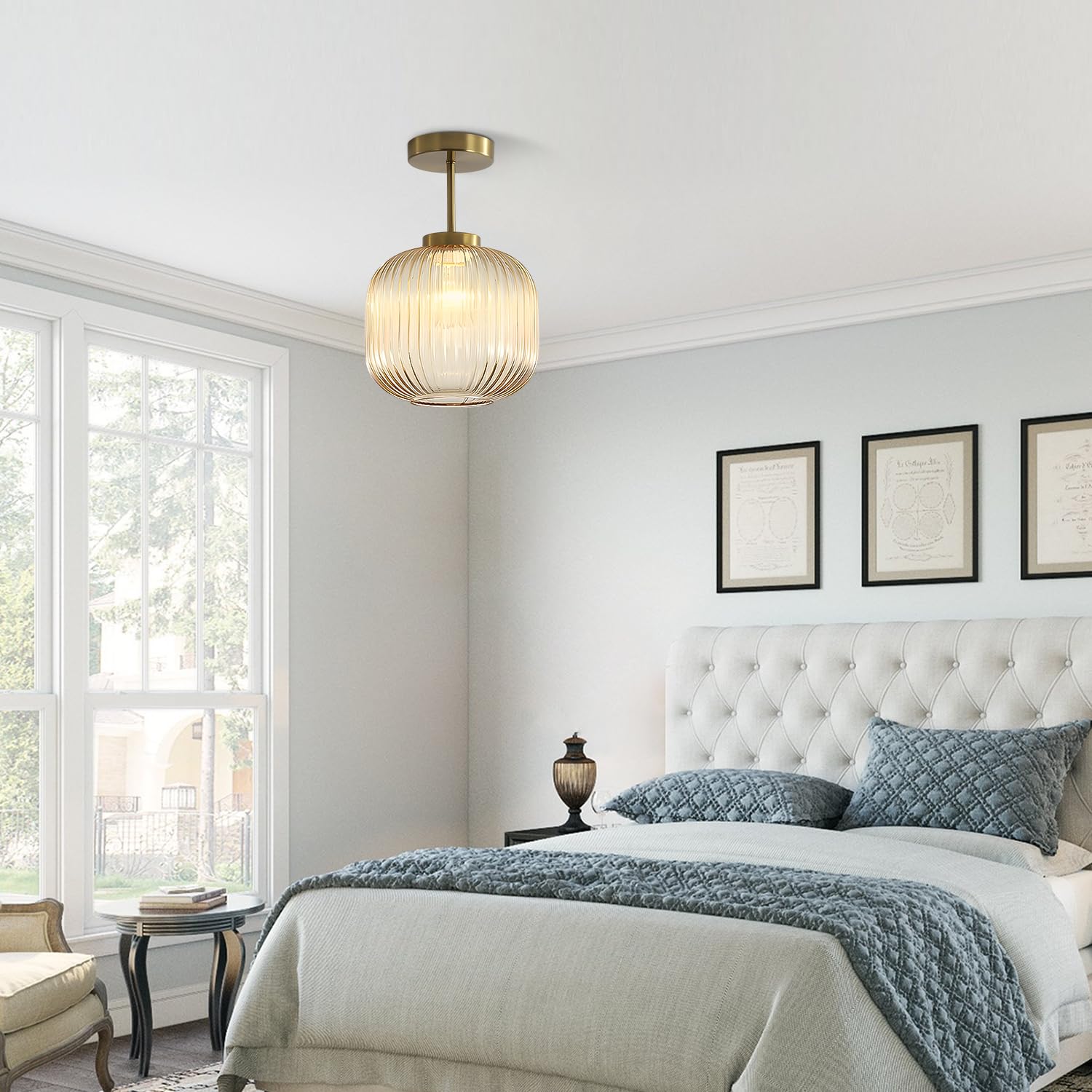 Snapklik.com : Lighting Amber Glass Ceiling Light Fixture Mid Century ...