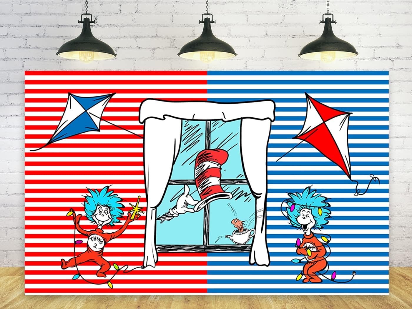 Amazon.com : Red and Blue Stripes Backdrop Party Supplies Dr Seuss ...