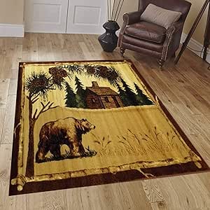 Amazon.com: Wildlife Rustic Lodge Log Cabin Black Bear Area Rug Carpet ...