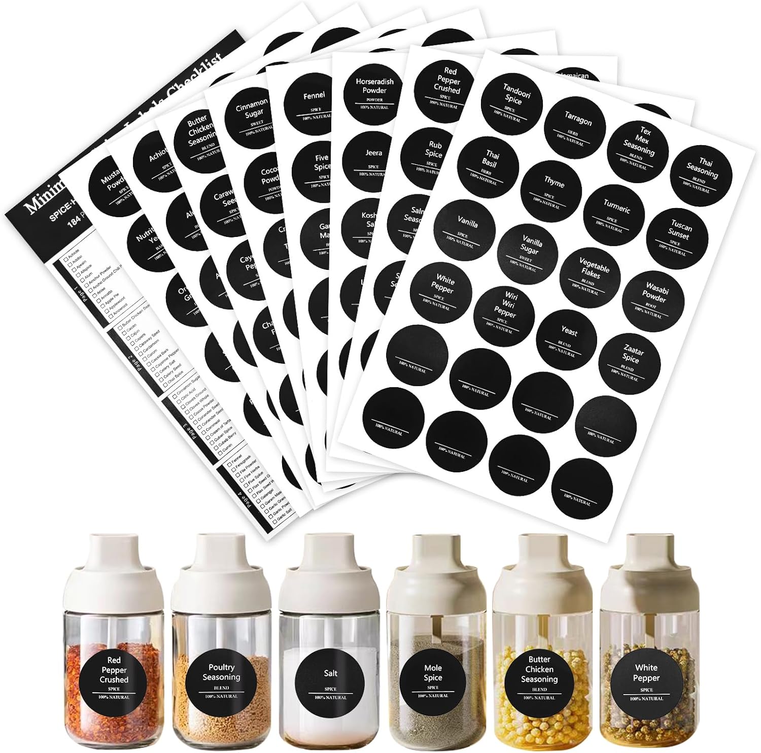 Amazon.com : Hianjoo 192 PCS Spice Jar Labels - Minimalist Round ...