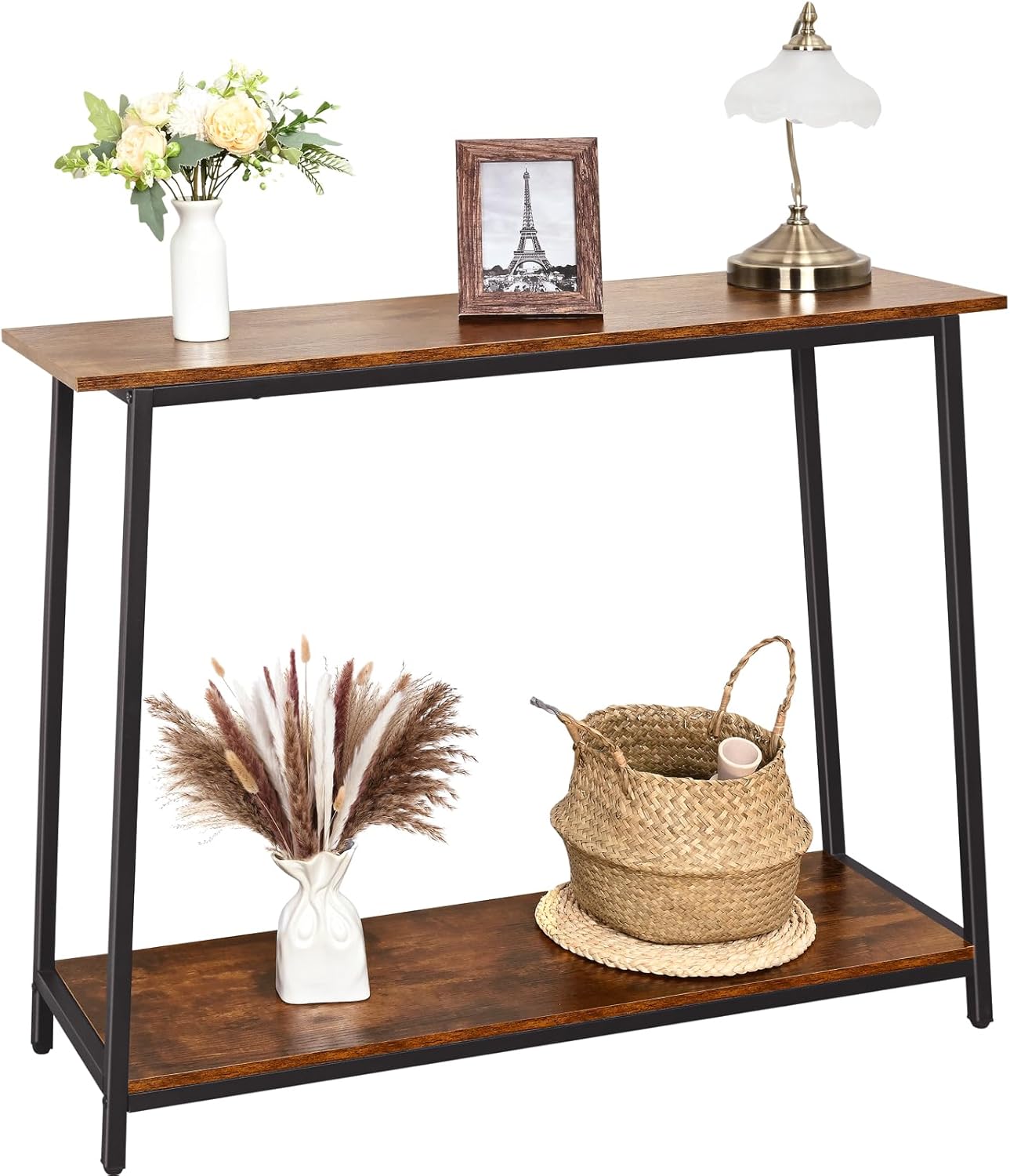 Amazon.com: Livofloral Rustic Brown Trapezoidal 39.4 Inch Sofa Console Table with Storage, 2 ...