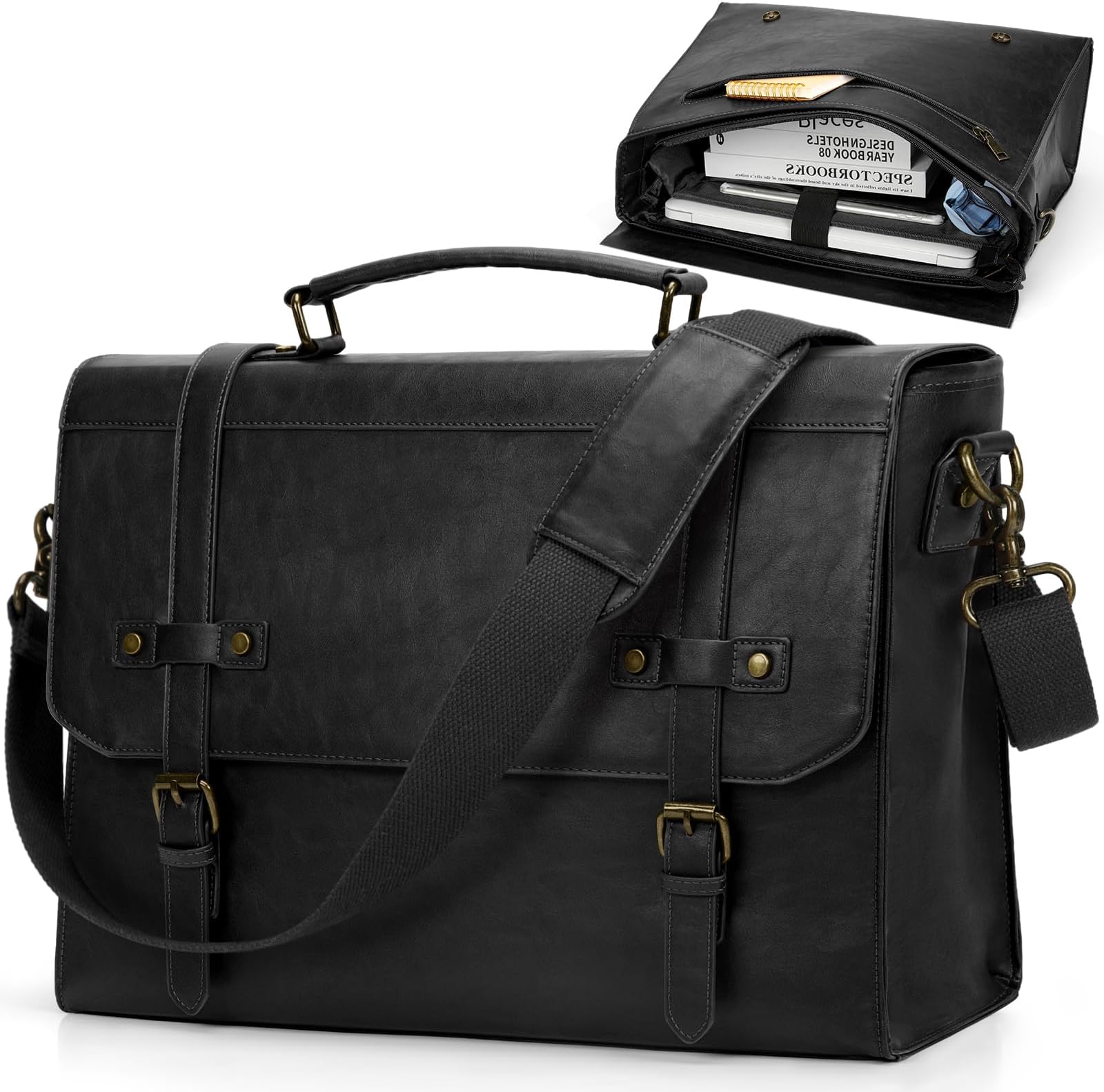 Messenger Bag Men 17 Inch Laptop Bag Vintage PU Leather Computer ...