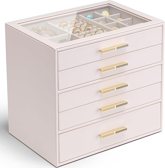 Amazon.com: Vlando 5 Layer Jewelry Box for Women, Glass Lid Jewelry Organizer with 5 Drawers for ...