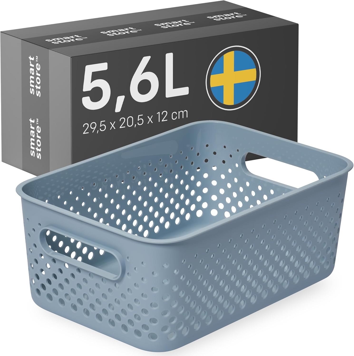 SmartStore Storage Basket with Handles in Blue 5.6L (29.5x20.5x12cm) | Storage Bin From Recycled ...