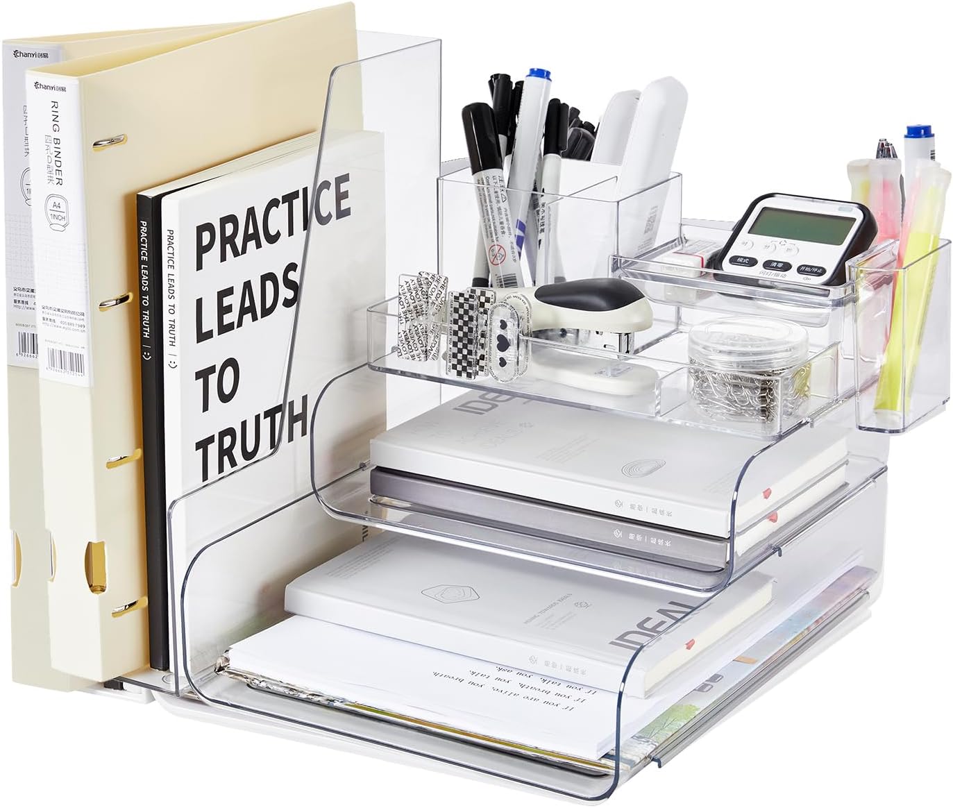 Amazon.com: Paper Letter Tray Organizer with File Holder, 3-Tiers Desk ...