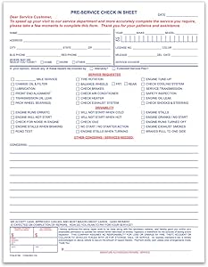Amazon.com : Pre-Service Check-In Form Pads – 8.5" × 11" Auto Service ...