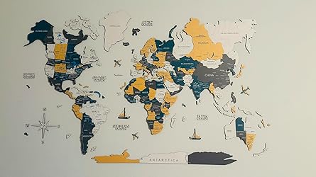 Amazon.com: Handmade 3D Wood World Map Wall Art Large Wall Decor Track ...