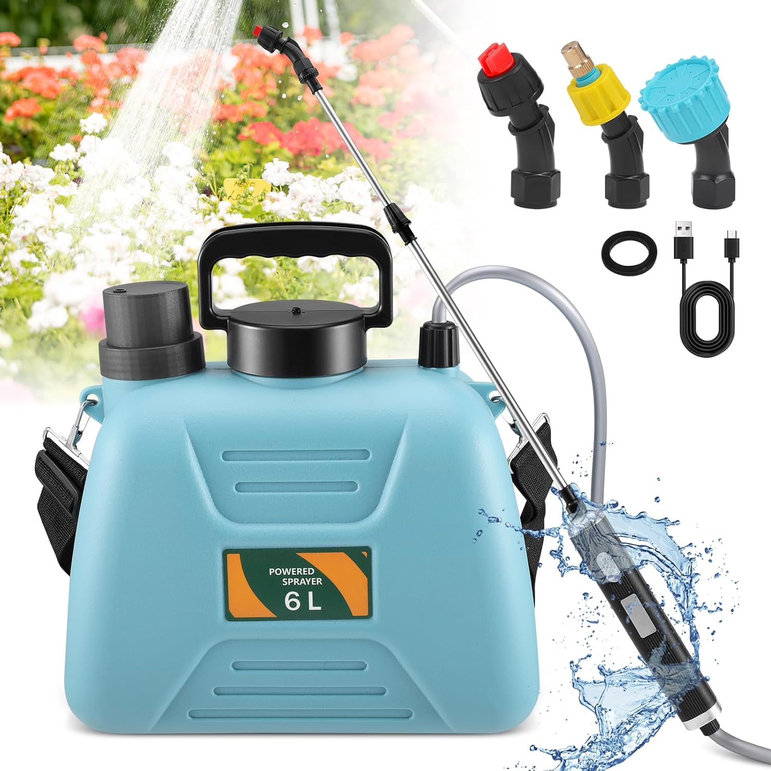 Electric Pressure Sprayer 6L,Battery Powered Garden Sprayer with 3 Mist ...