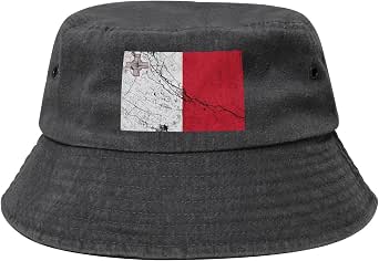 Flag of Malta Texture Effect Bucket Hat for Men Women Cap Retro Sun ...