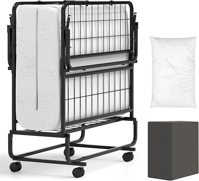 Amazon.com: Giantex Twin Folding Bed with 5 Inch Mattress, Rollaway ...