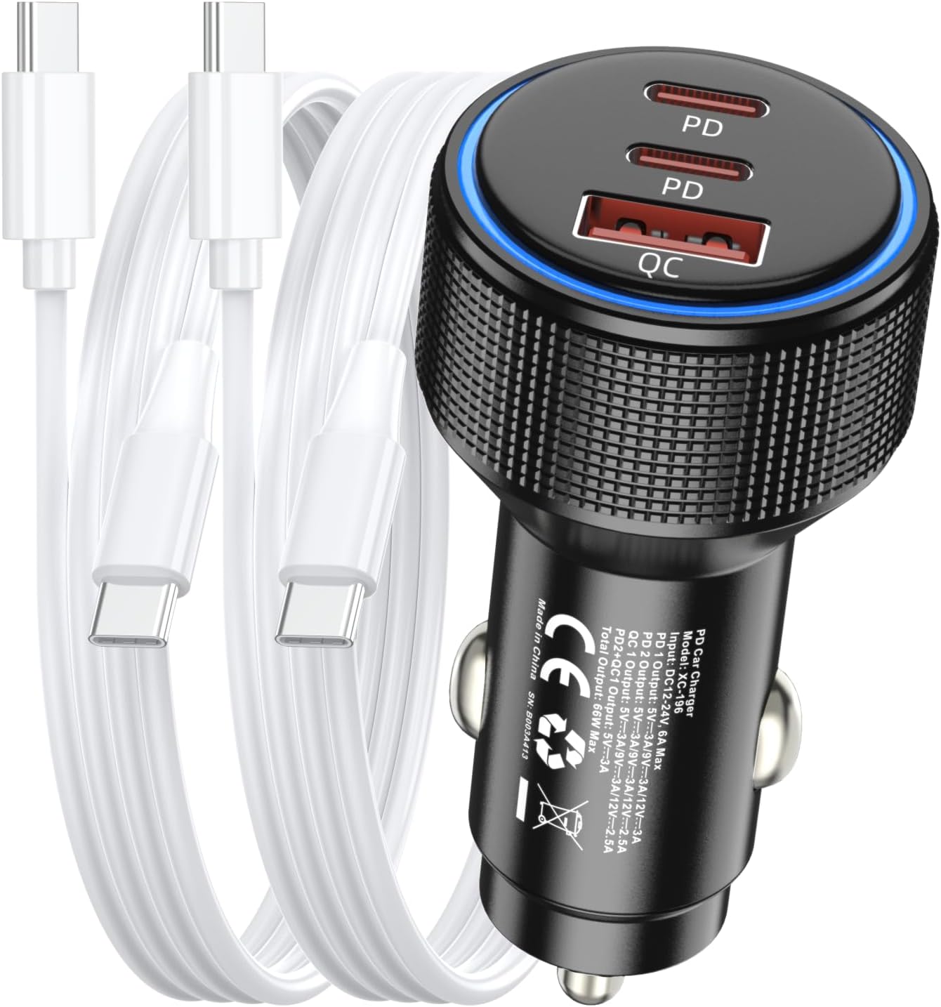 Amazon.com: USB C Car Charger, 3-Port 66W Dual USB-C & USB-A Car Power ...