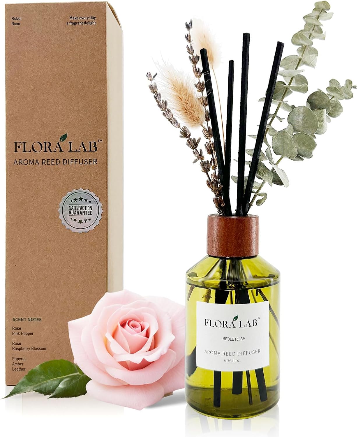 Amazon.com: Flora Lab Reed Diffuser Set with Sticks and Real Dried Flowers, 6.7oz (200ml) Rose ...