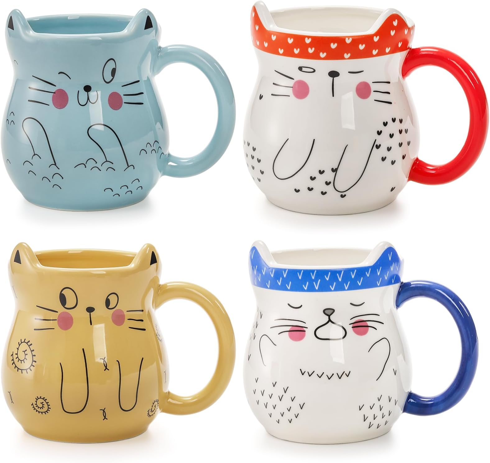Amazon.com: yarlung Set of 4 Cat Mug with Handle, 12 Oz Ceramic Coffee ...