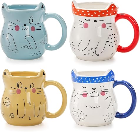 Amazon.com: yarlung 4 Pack Cat Mug with Handle, 12 Oz Ceramic Coffee ...