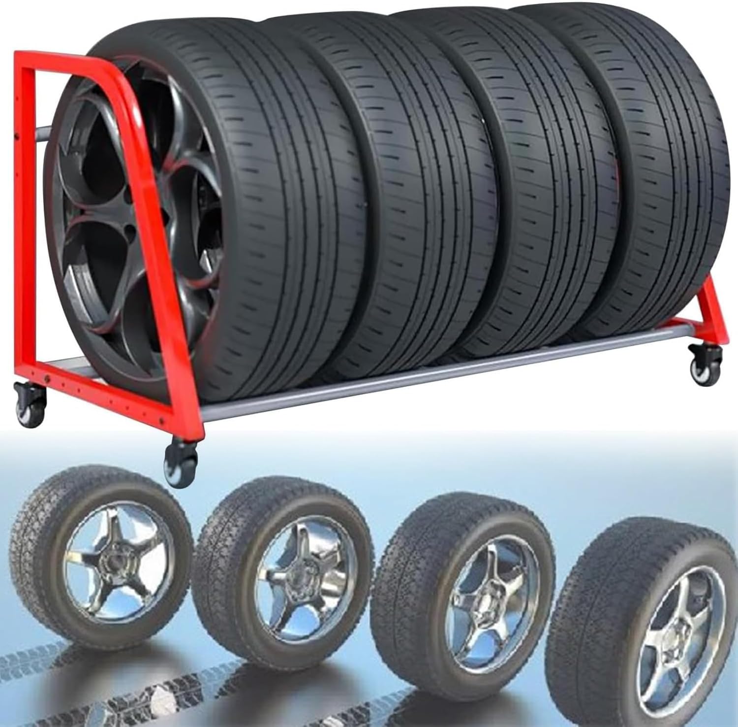 Amazon.com: Rolling Tire Rack Storage, Heavy-Duty Tire Display Rack ...
