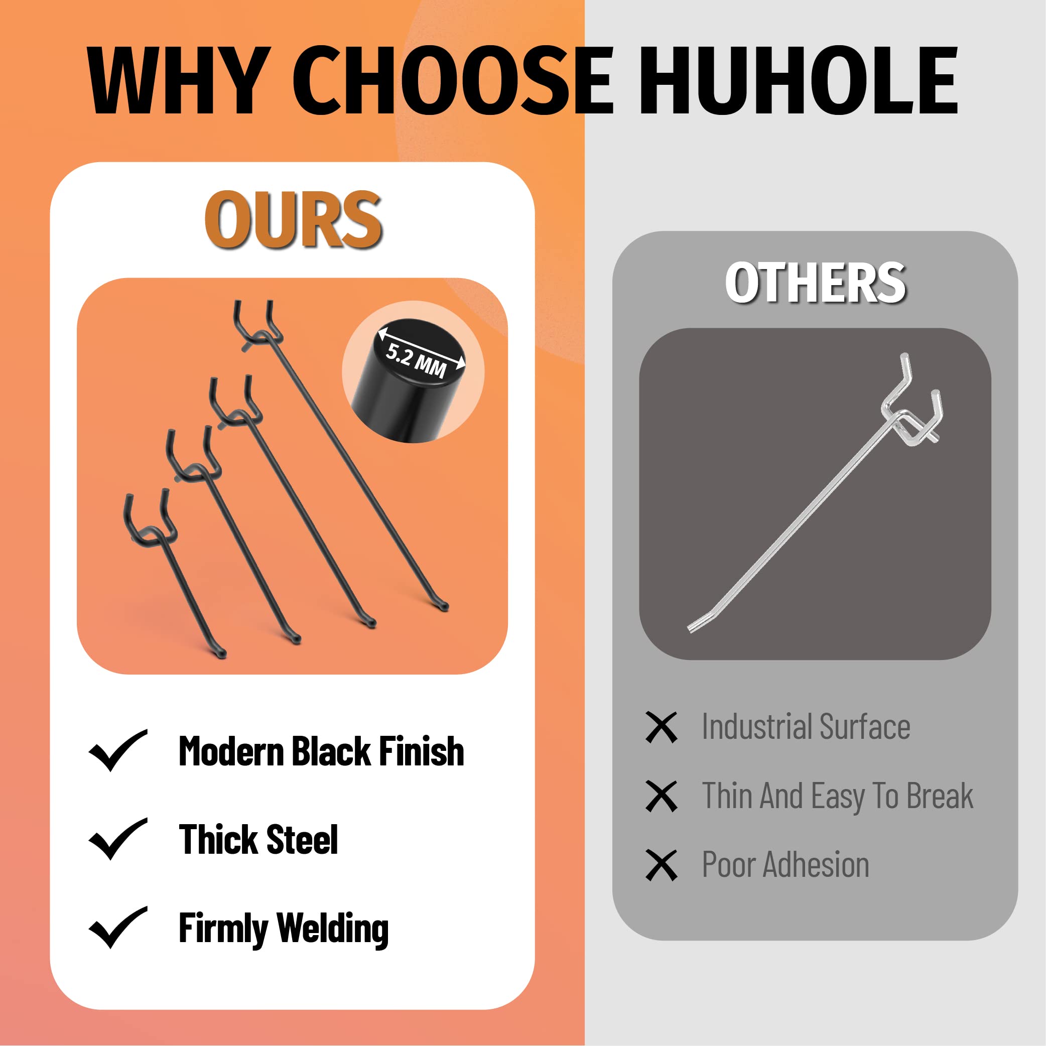Snapklik.com : HUHOLE Black Pegboard Hooks 8 Inch