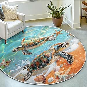 Amazon.com: Sea Turtle Round Rugs Vintage Ocean Beach Themed 6×6 ...
