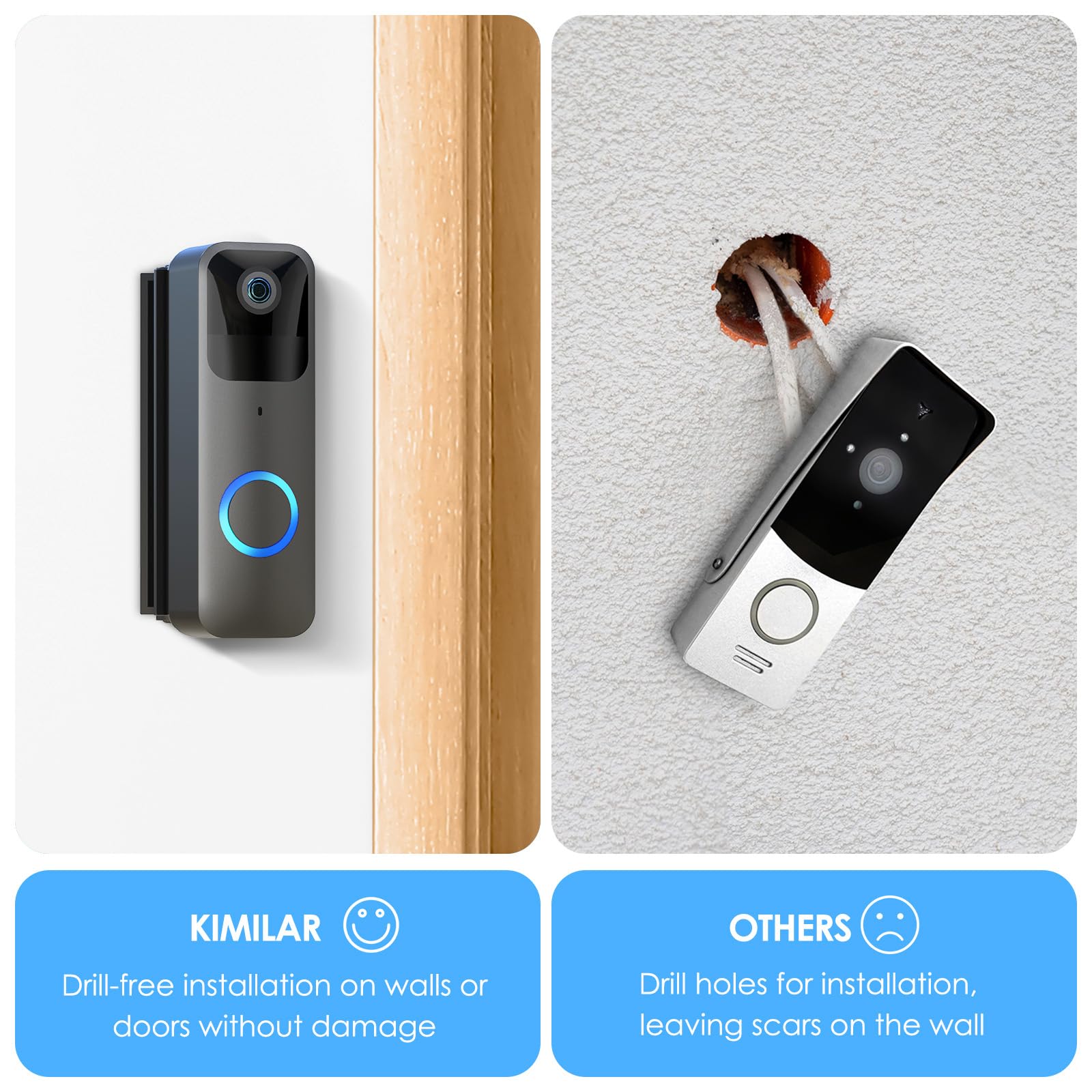 Snapklik.com : KIMILAR No-Drill Adhesive Angle Doorbell Mount - Compatible