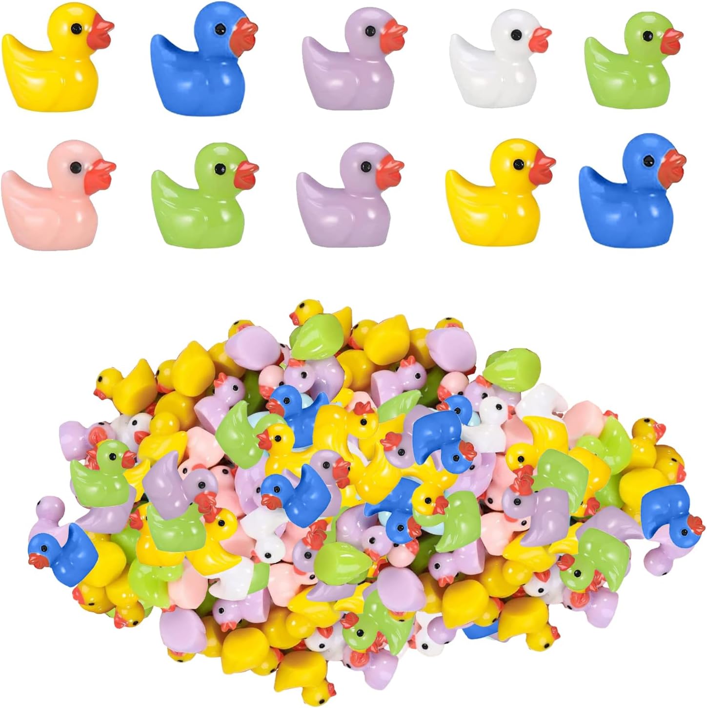 Movstriker 100Pcs Mini Resin Ducks, Multicolor Tiny Ducks Landscape ...