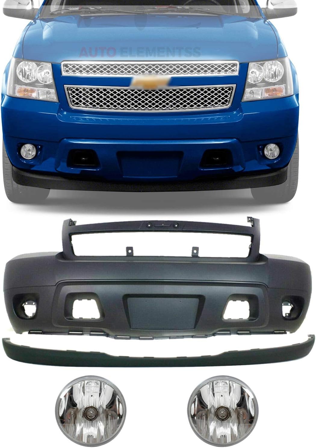 Amazon.com: New Front Bumper Cover Primed + Lower Valance Air Deflector ...