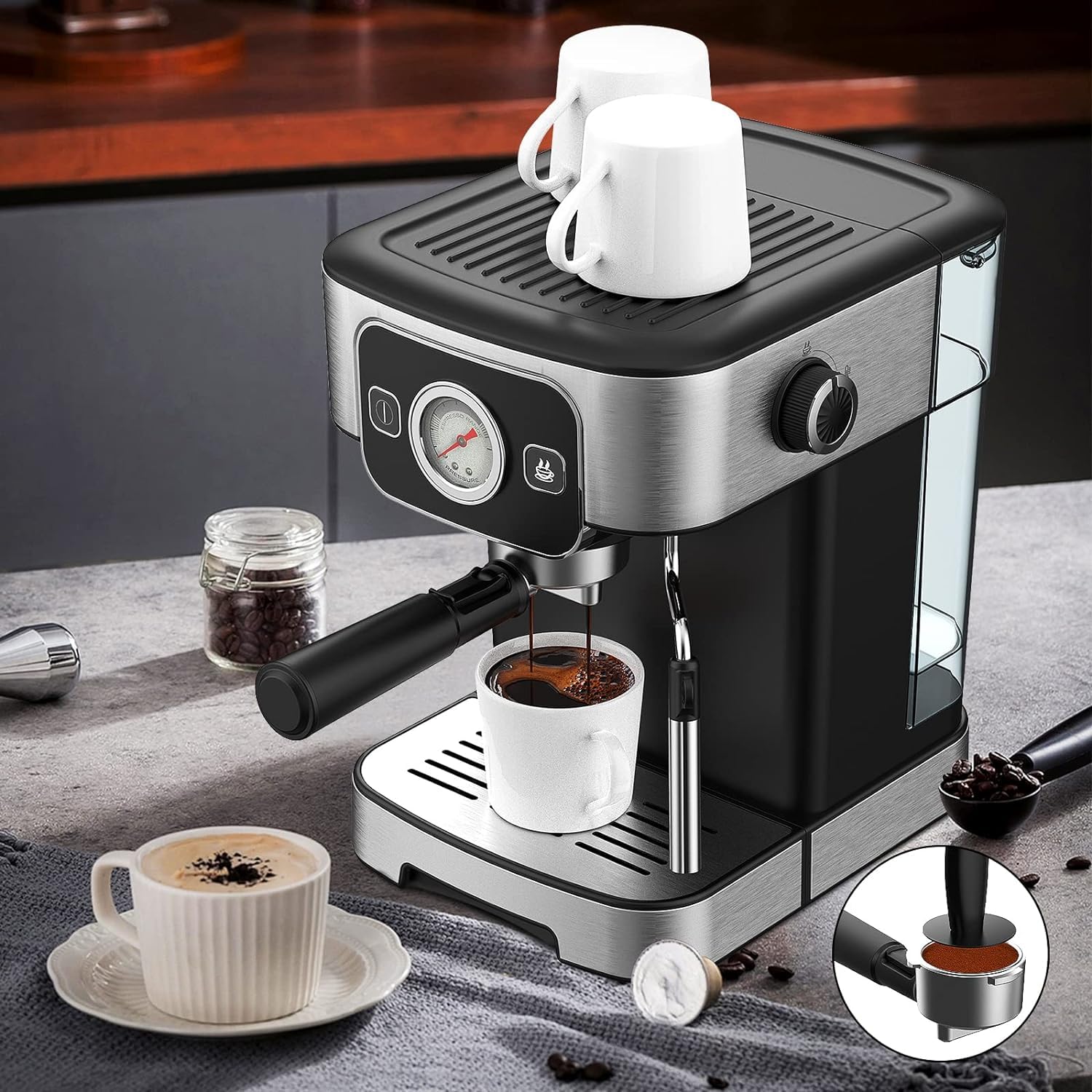 Advwin Espresso Coffee Machine, One-Touch Coffee Maker Machine, 15 Bar ...