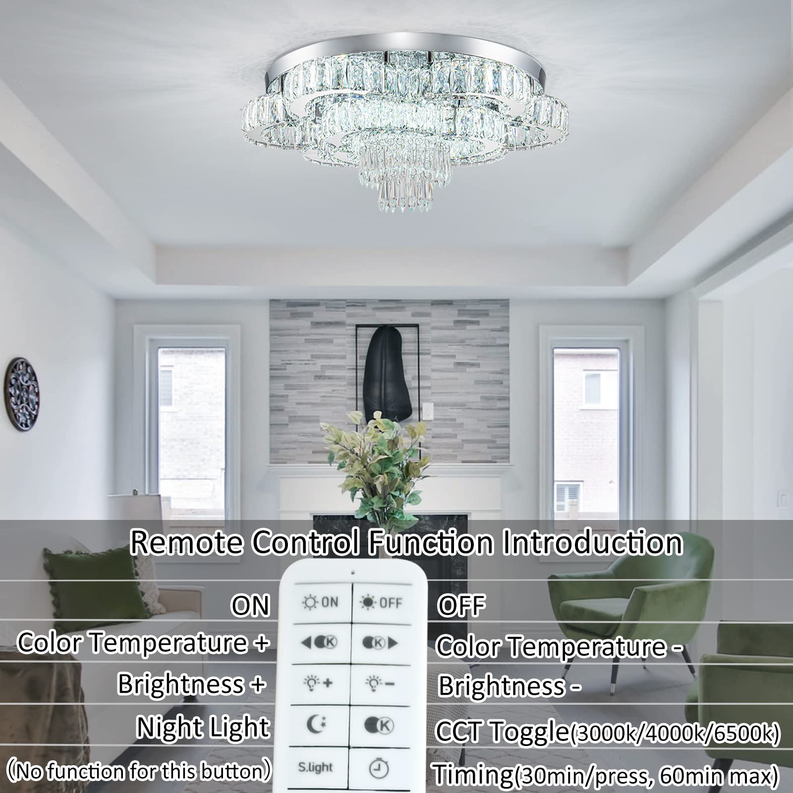 HongnuoFc 21" LED Crystal Chandeliers with Remote Control Modern Mount ...