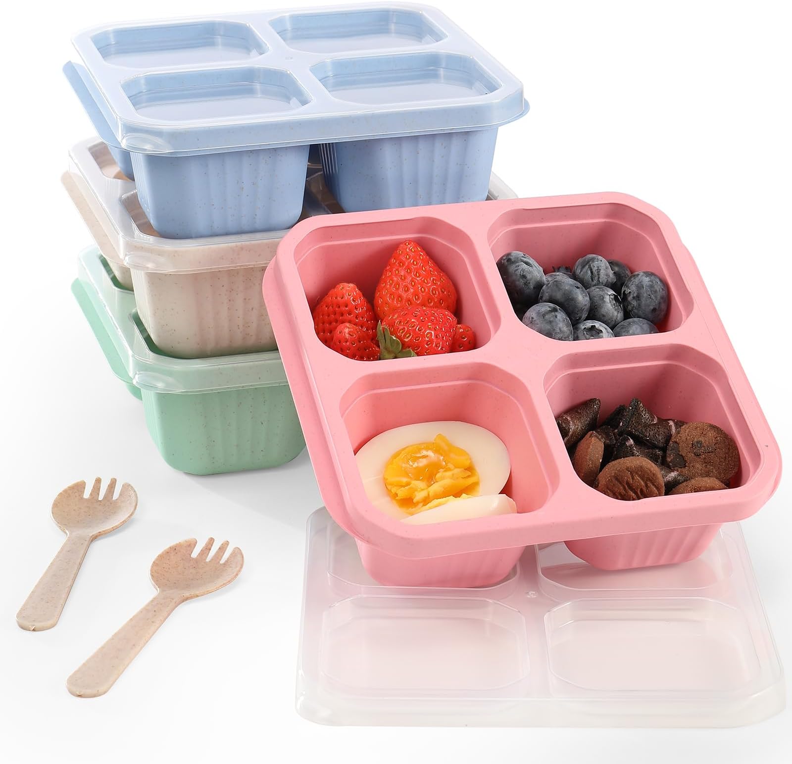 Amazon.com: Snack Box Container with lids, Reusable 3 Compartment Bento ...