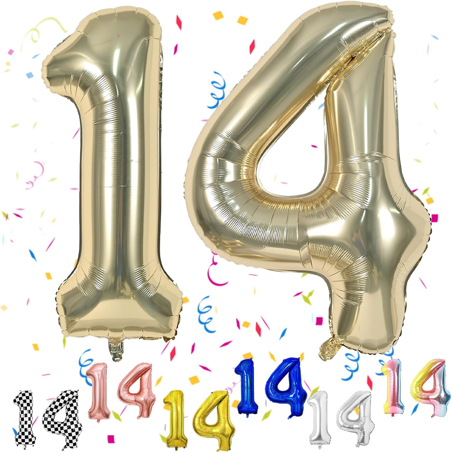 Amazon.com: Gold Number 14 Balloons, 14th Birthday Balloon, 40inch ...