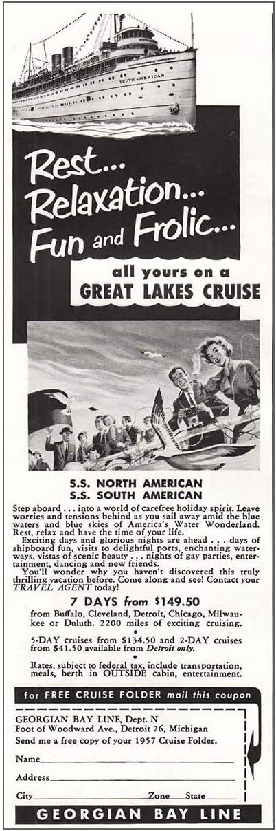 Amazon.com: RelicPaper 1957 Georgian Bay Line: Great Lakes Cruise ...