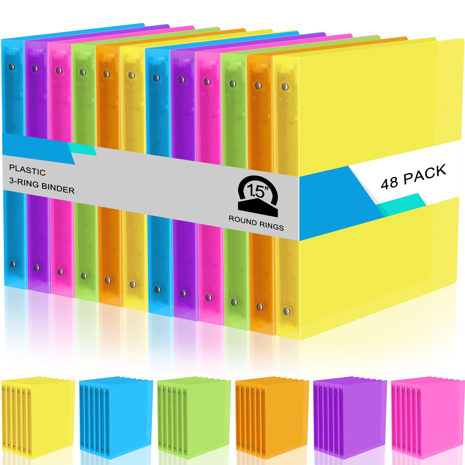 Amazon.com : Fulmoon 48 Pack Flexible 3 Ring Binders Bulk, Plastic ...
