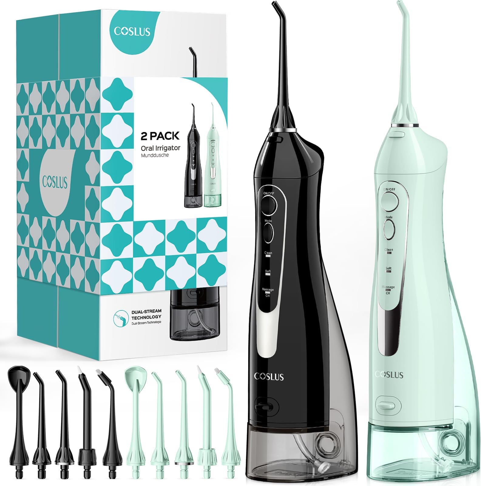 Amazon.com: COSLUS Water Dental Flosser Teeth Pick: 2 Pack 300ml ...