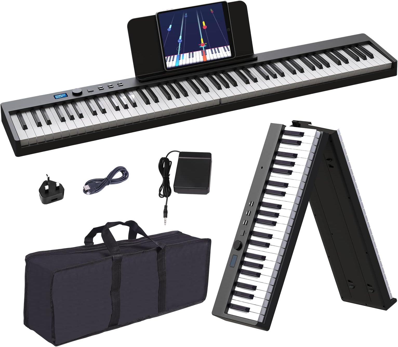 OYAYO Folding Piano Keyboard, 88 Keys Full Size Semi-Weighted Keyboard ...