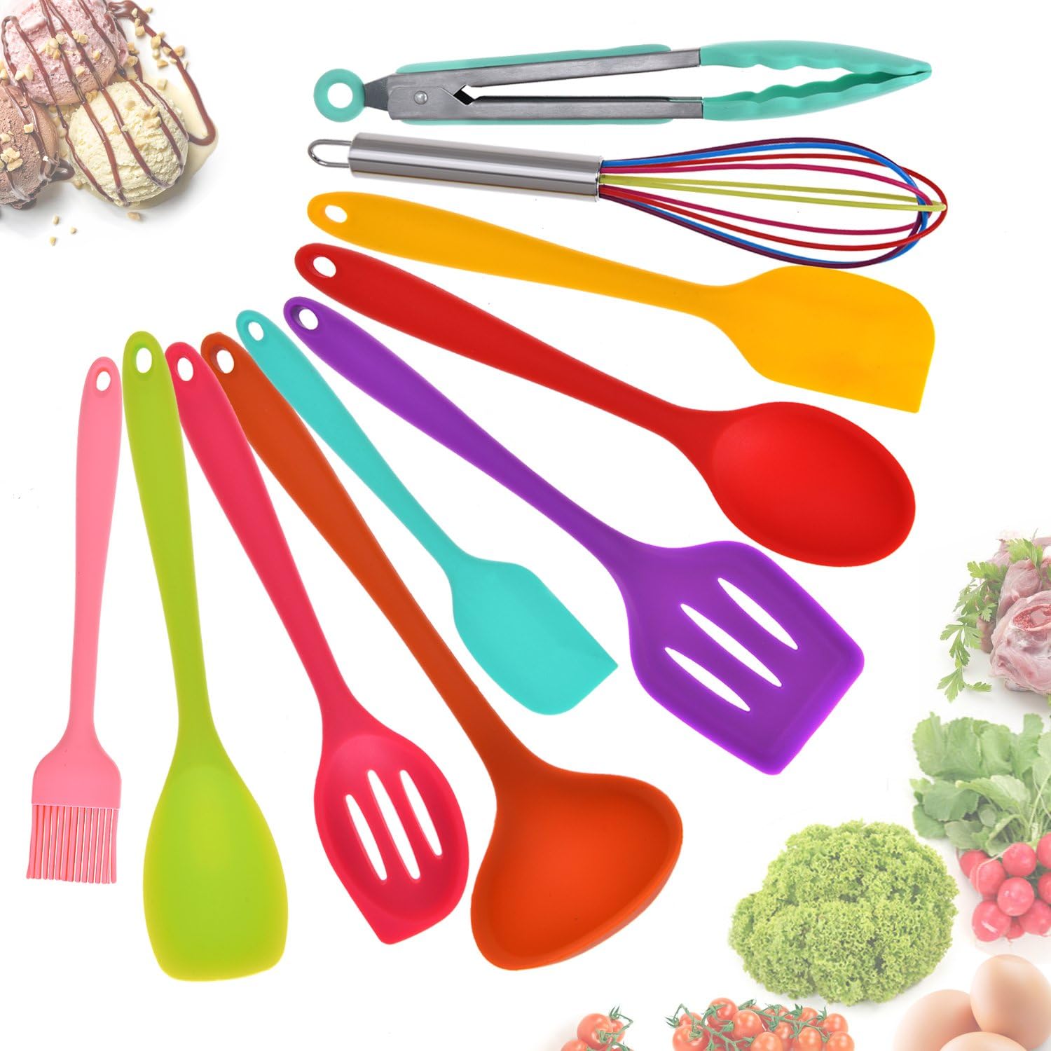 Amazon.com: Silicone Kitchen Utensils Set - 10 Pieces Multicolor ...