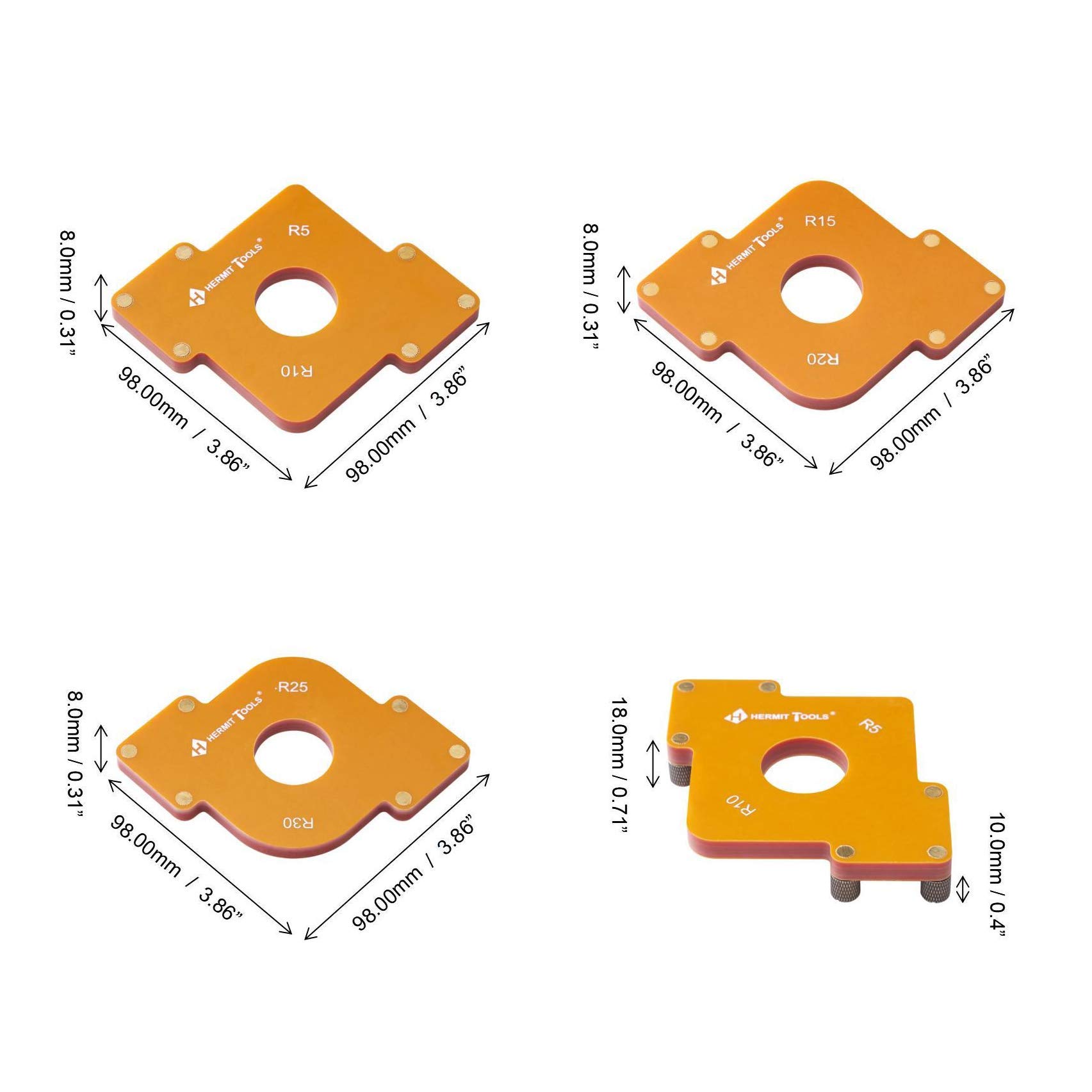 HERMIT TOOLS Set of 3 Radius Jig Router Templates Corner Radius Routing ...