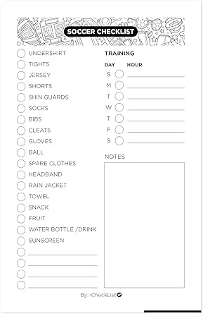 Amazon.com: Soccer Training Checklist Printable, CheckList Template, A4 ...