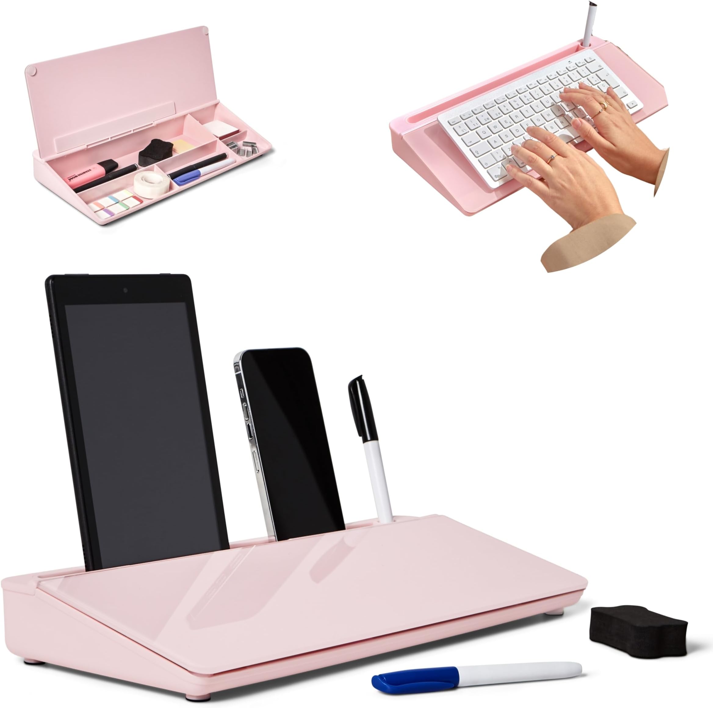 Amazon.com : Garood Glass Desktop Whiteboard with Storage (Pink) Desk ...