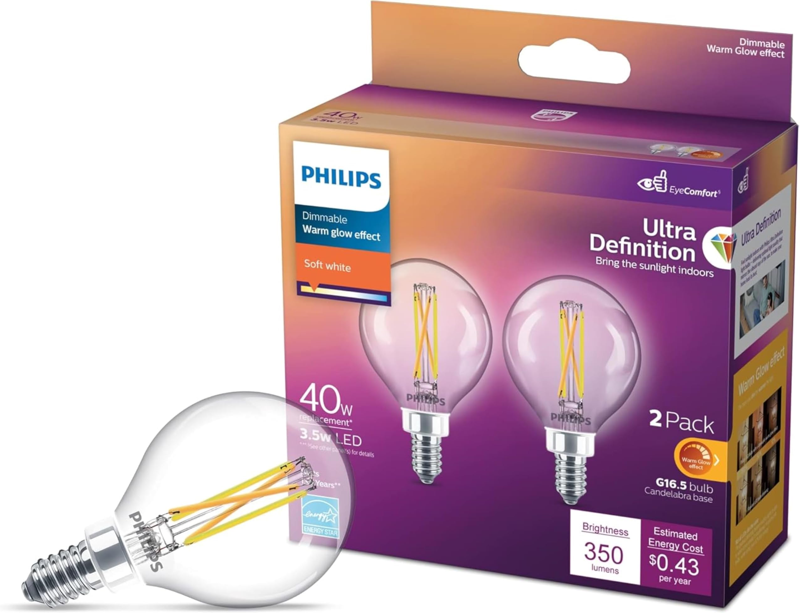 Goodlite G-20034 4.5 Filament Vintage LED G16.5 Globe Bulb, E12 Base ...