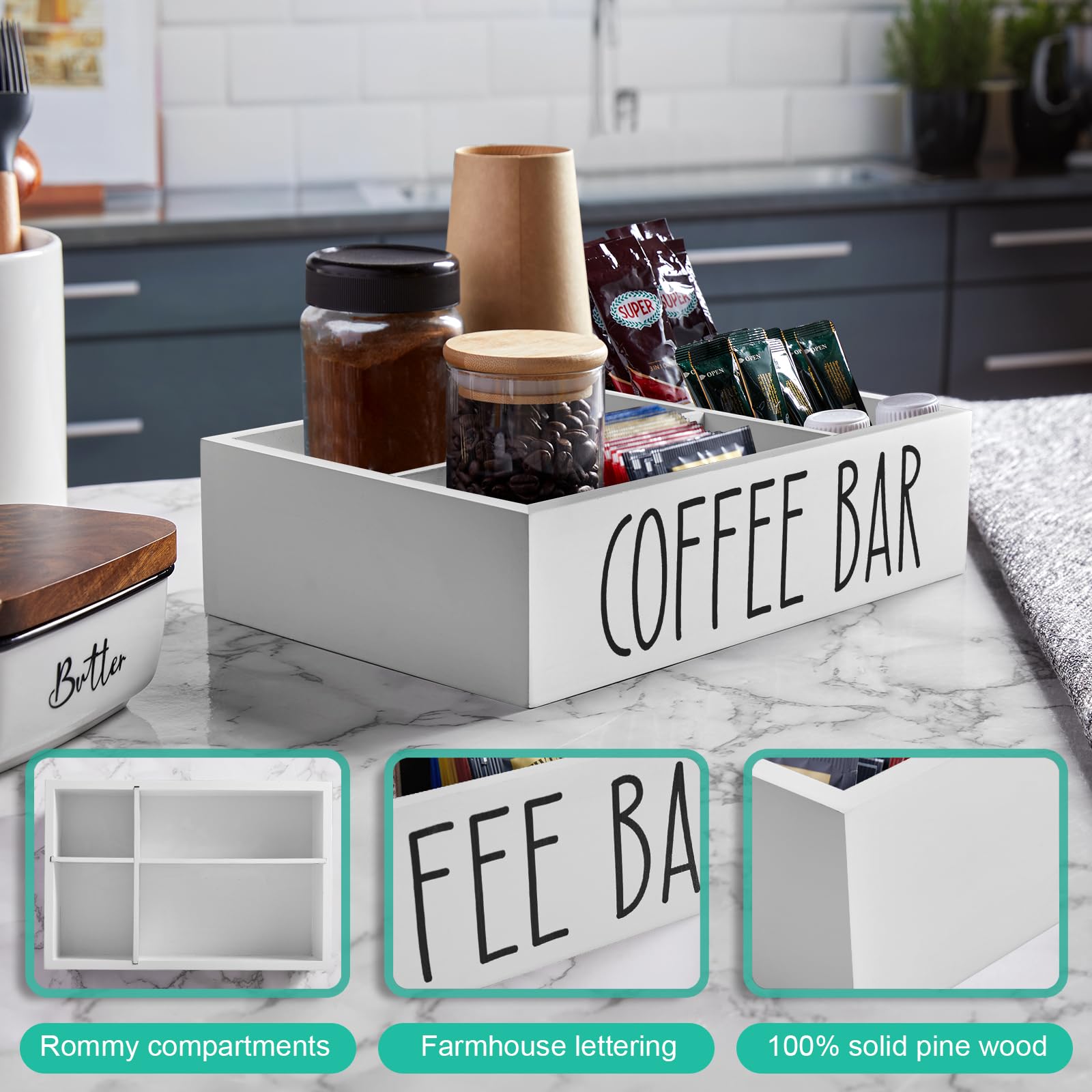 ALELION White Coffee Station Organizer with Removable Dividers - Wood ...