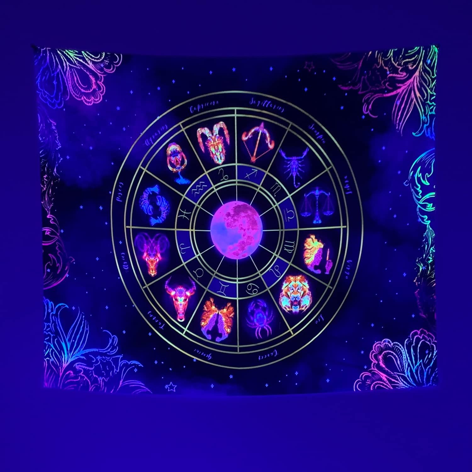 Amazon.com: Blacklight Zodiac Tapestry - UV Reactive Astrology ...