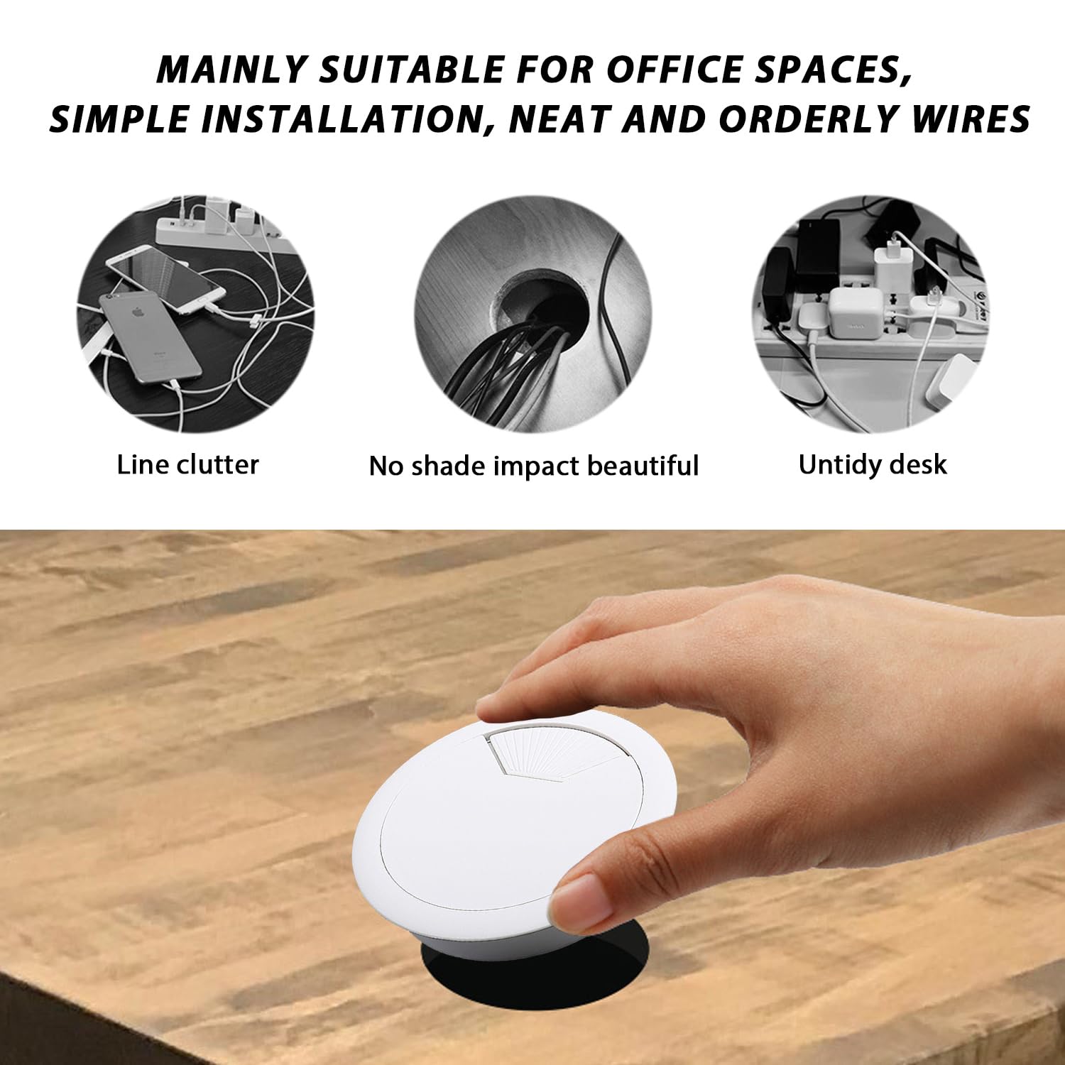 2 Pieces 80mm White Desk Washers, Cut-Out Cable Management Box, Plastic ...