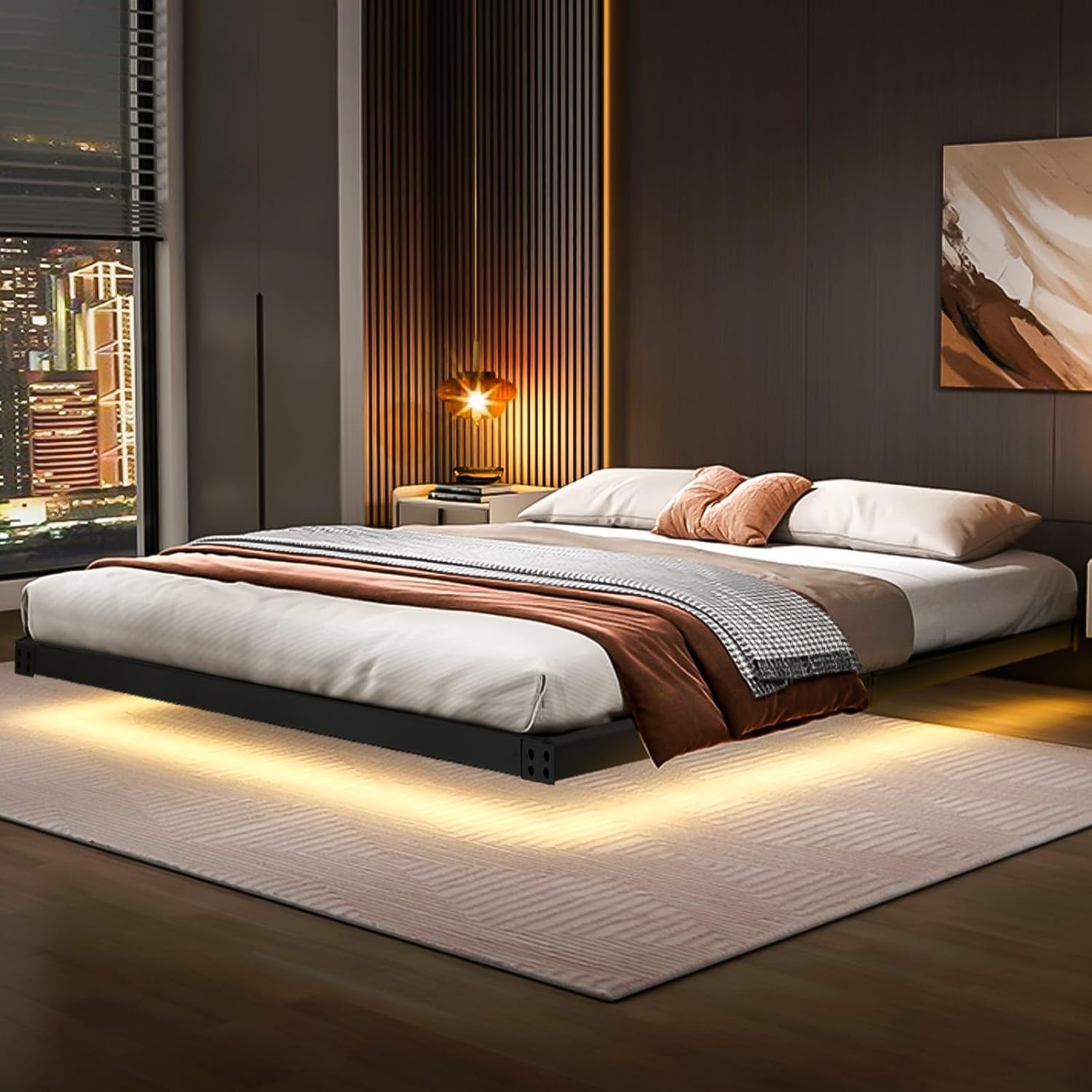 Amazon.com: DKALIO Floating Bed Frame with Induction Led Light, Queen ...