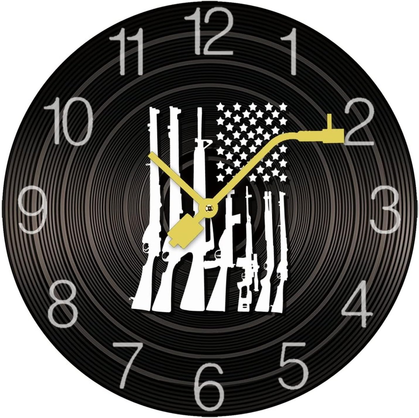 Amazon.com: American Gun Flag Large Wooden Wall Clocks Silent Non ...